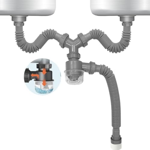 Double Sink Drain Kit Expandable Flexible 1 1/2 Inch P-Trap with ...