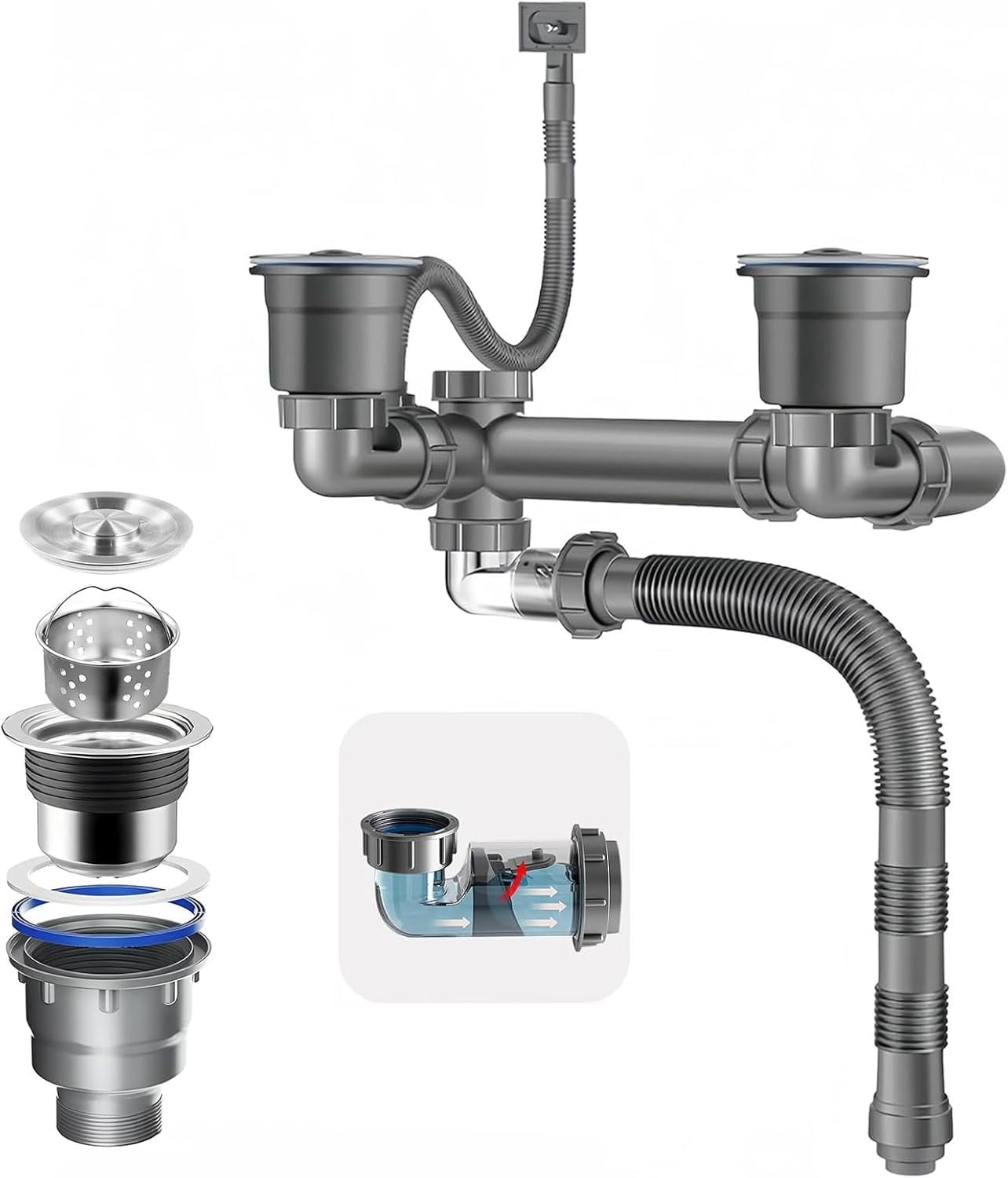 Double Sink Drain Kit Space Saving Kitchen Sink Drain Kit Expandable ...