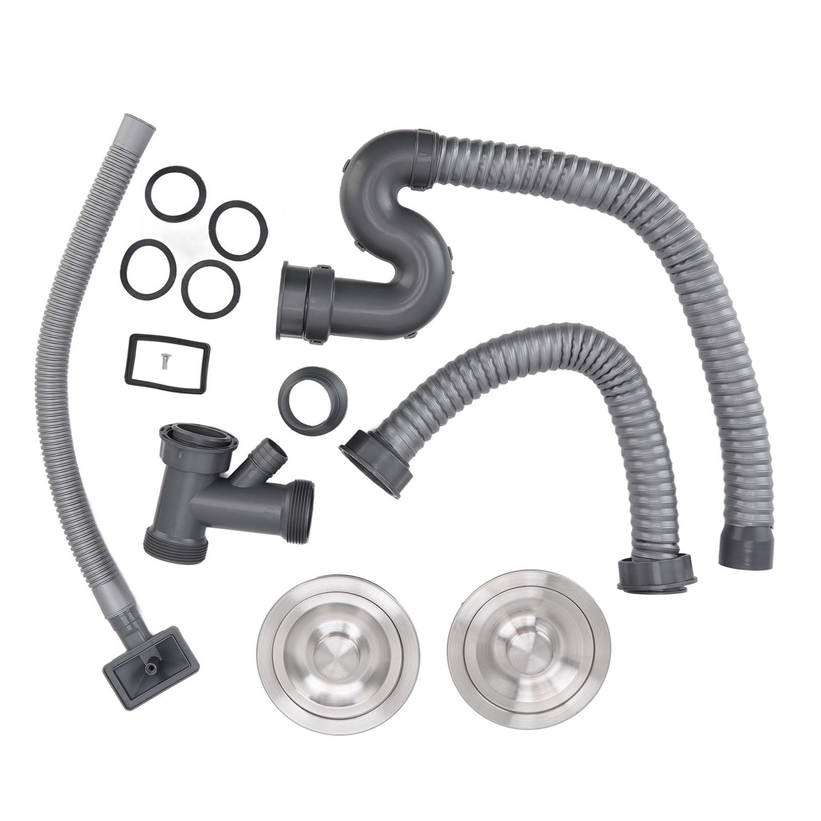 Double Sink Drain Pipe Kit Kitchen Sink Strainer Drain Hose Vegetable ...