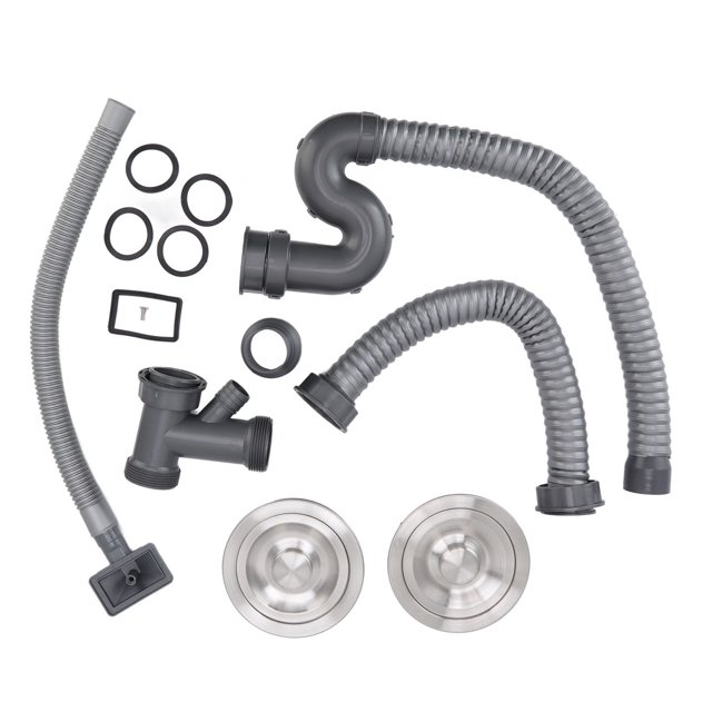 Double Sink Drain Pipe Kit Kitchen Sink Strainer Drain Hose Vegetable ...