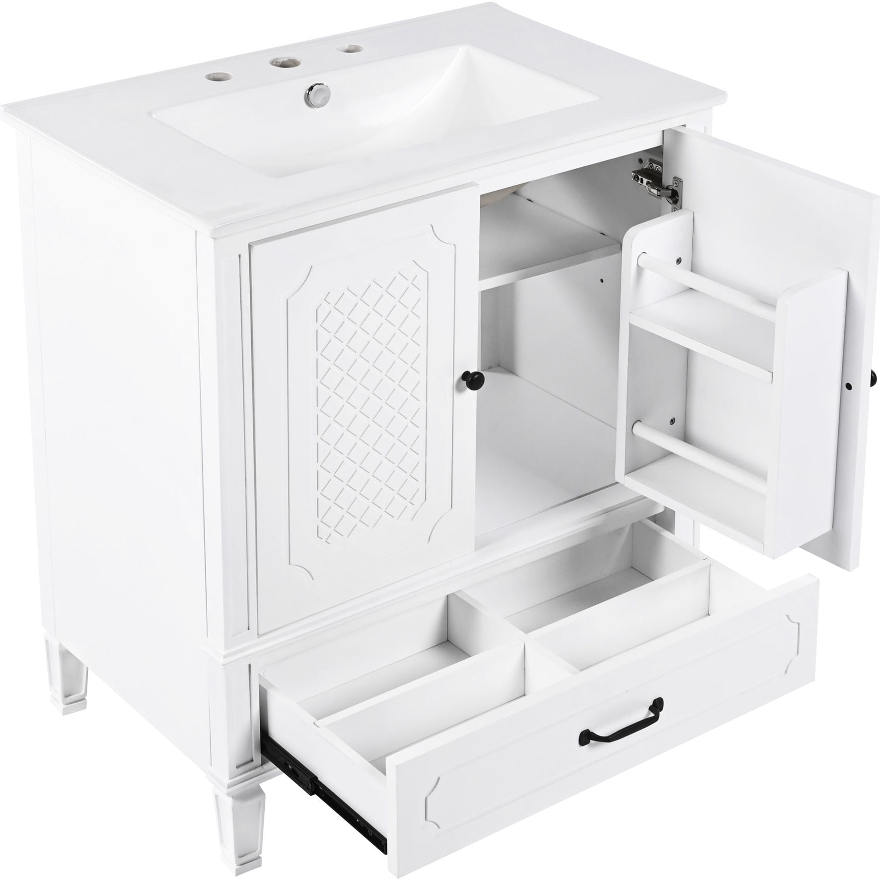 Double Sink Vanity / 60" Retro-Chic Design, Solid Wood & MDF ...