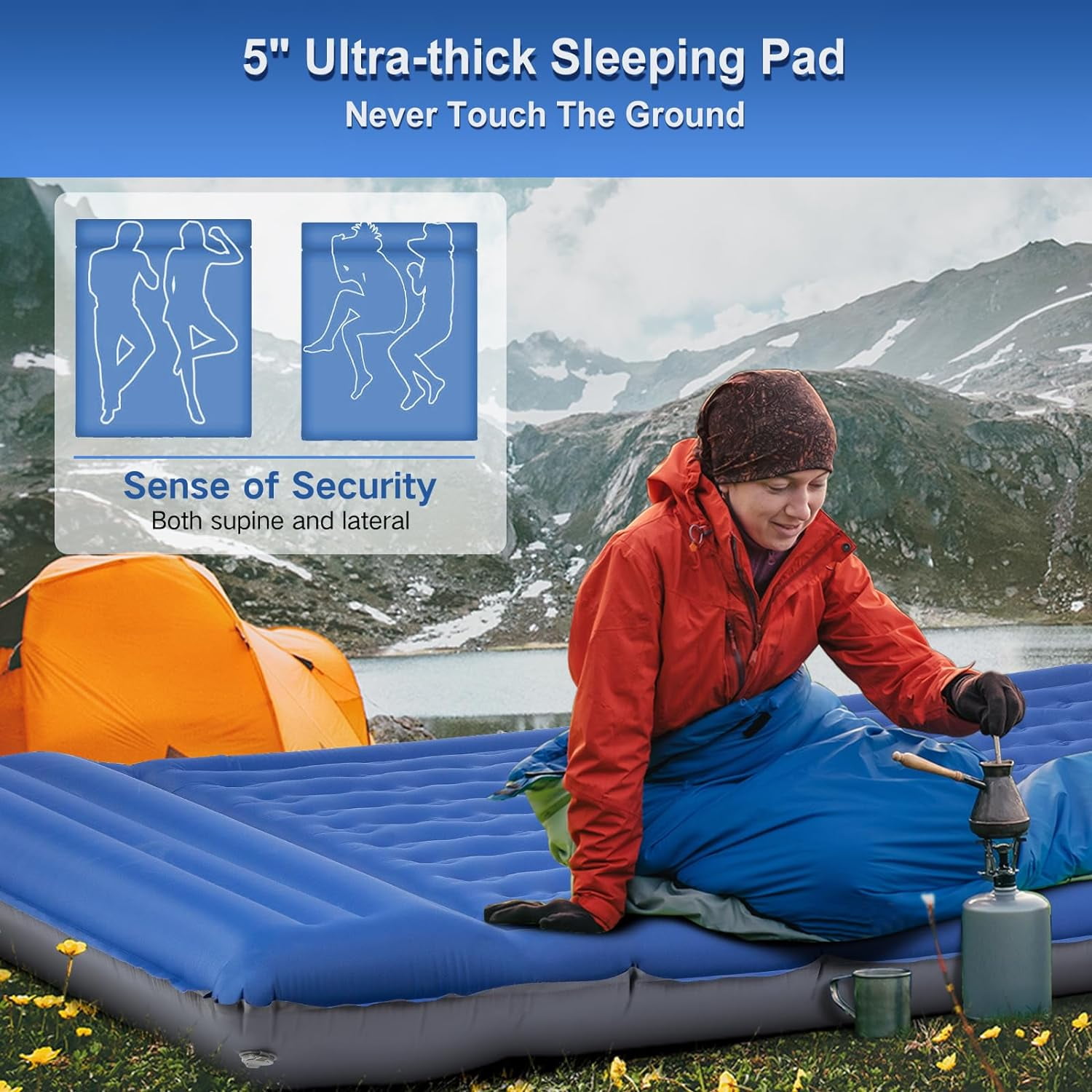 Double Sleeping Pad Camping, Self Inflating 6'' Extra-Thick 2 Person ...