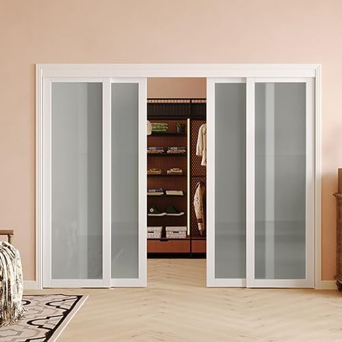 Double Sliding Closet Door, 96''(Double 48") x 80", 1-Lite Frosted ...