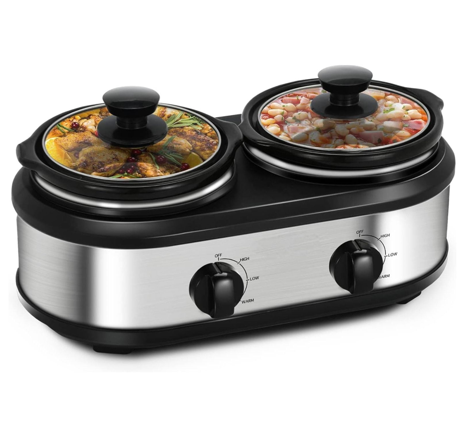 Double Slow Cooker, 2 X 1.25QT Dual Slow Cooker, 3 Cooking Settings ...