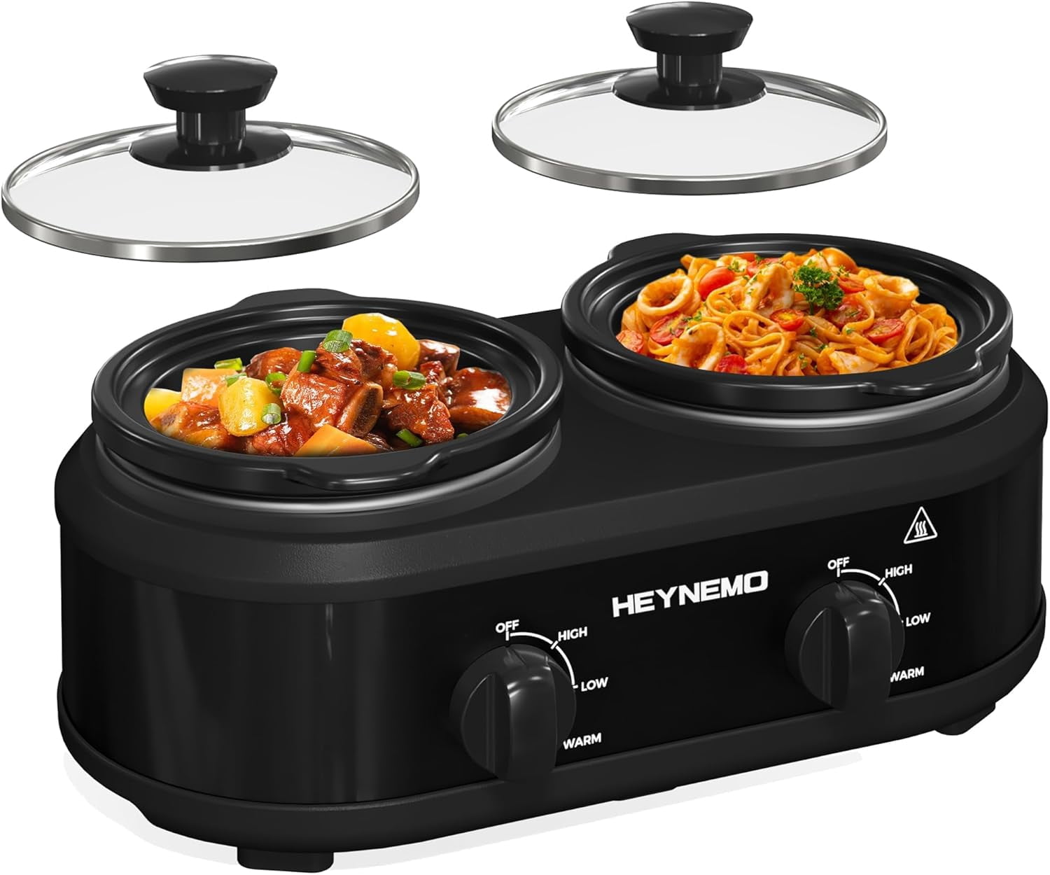 Double Slow Cooker, 2 X 1.25QT Slow Cooker with 3 Cooking Settings ...