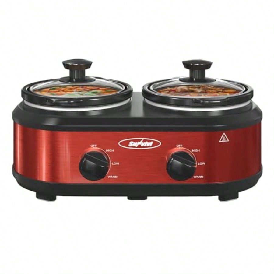 Double Slow Cooker2 Pot Small Mini Crock Buffet Servers and Warmer Dual ...