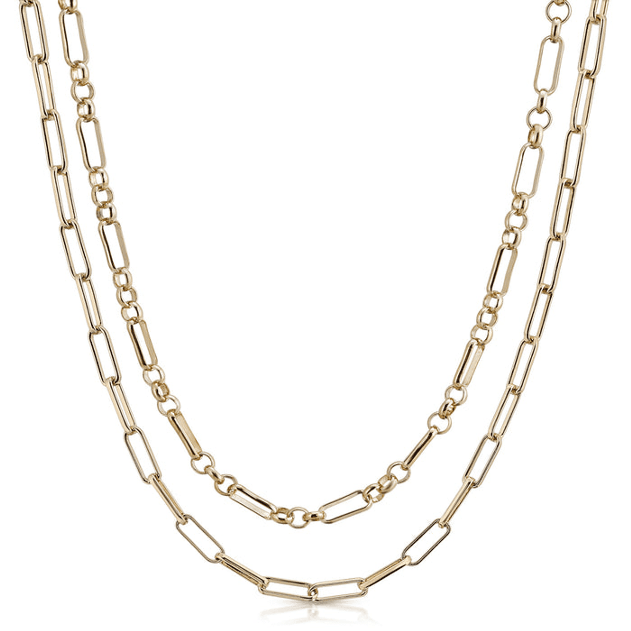 Double Small Multi Link & Elongated Link Chain Necklace[ 18" & 20" GOLD ...