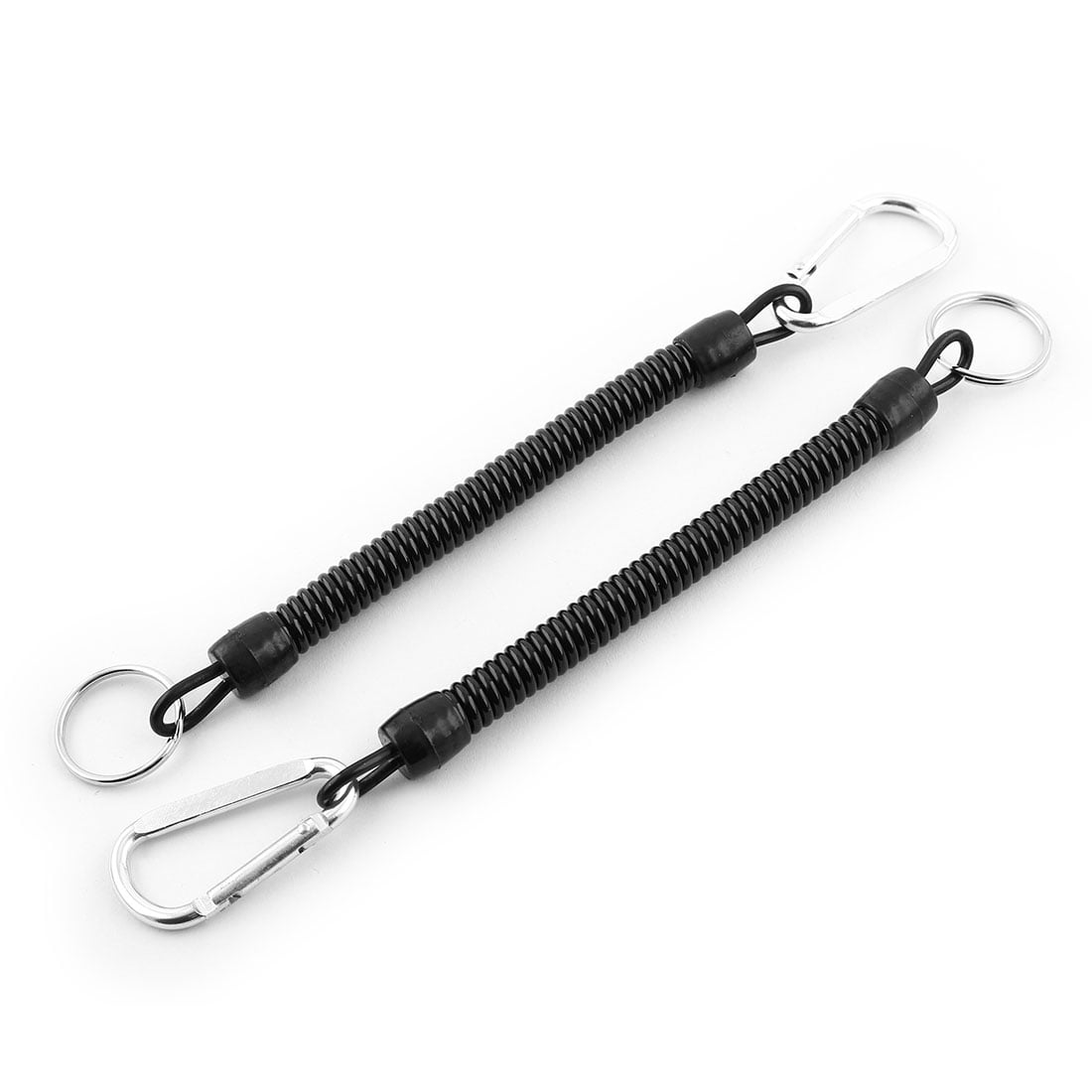 Double Snap Hook Spring Carabiner Stretch String Coil Key Ring Silver ...