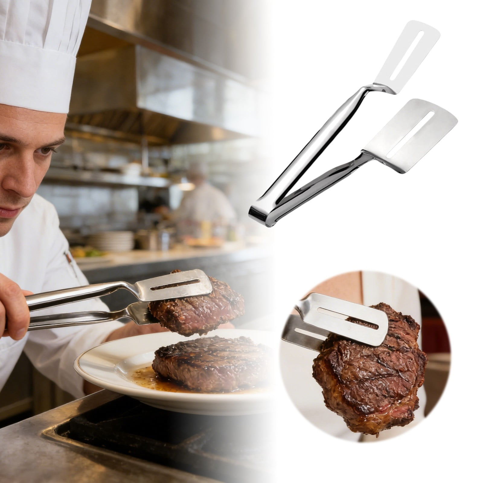 Double Spatula Stainless Steel Turner Tongs Bread Burger Cooking Clamp ...
