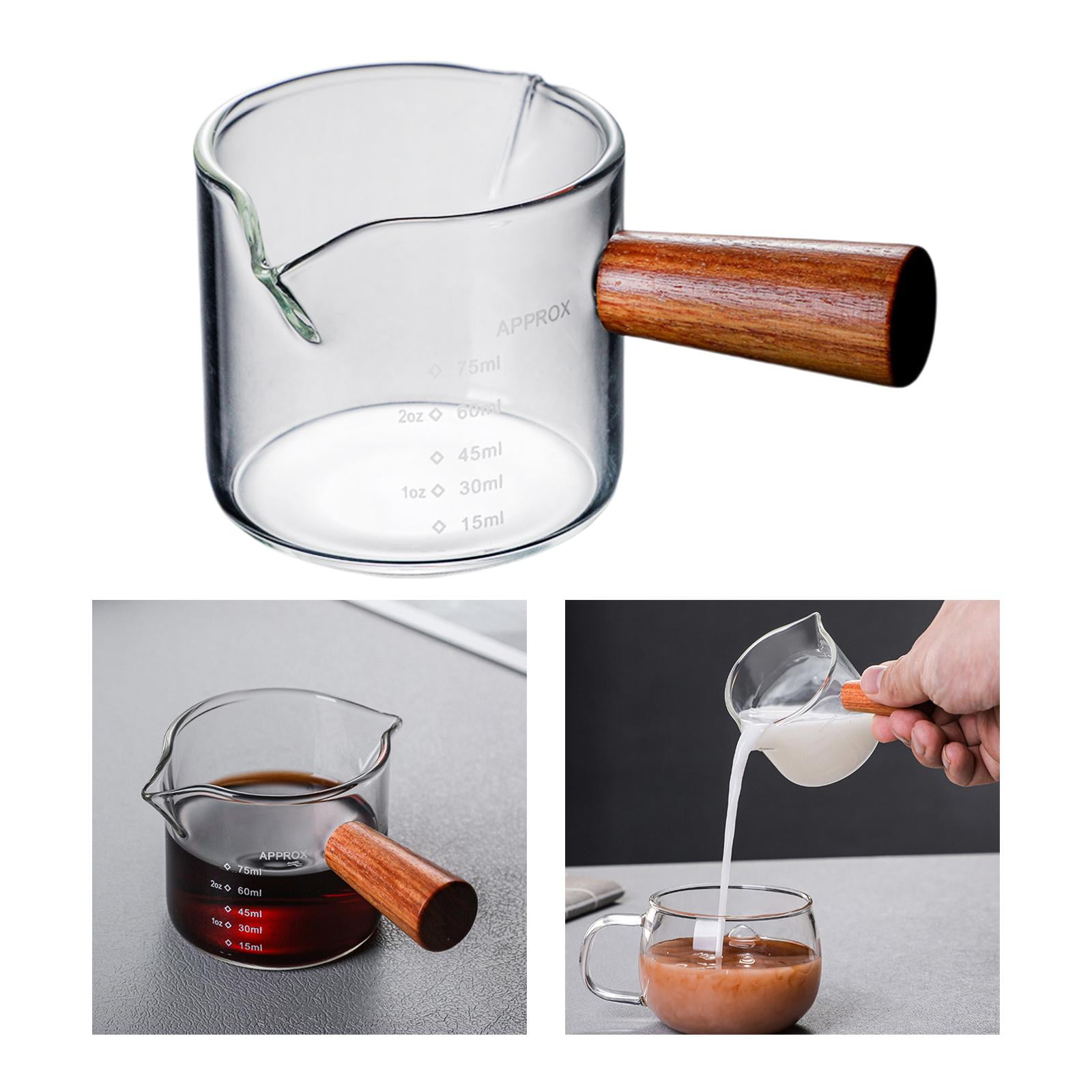Double Spout Measuring Cup Espresso with Wooden Handle 51-100ML for ...