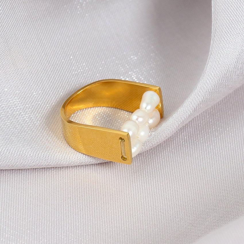 Titanium Steel Ring Double Stacked Irregular Rectangular Design with ...