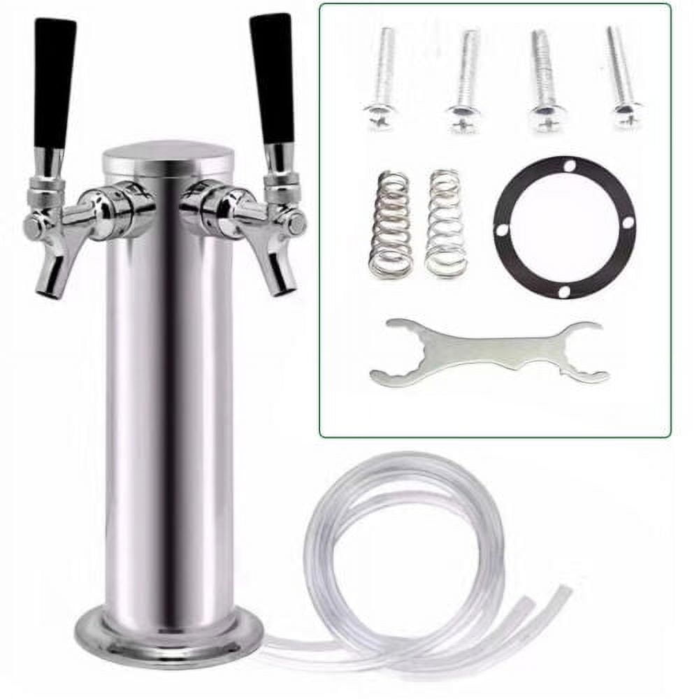 Double Stainless Steel Draft Beer Tower Kegerator Dual Chrome 2 Tap ...