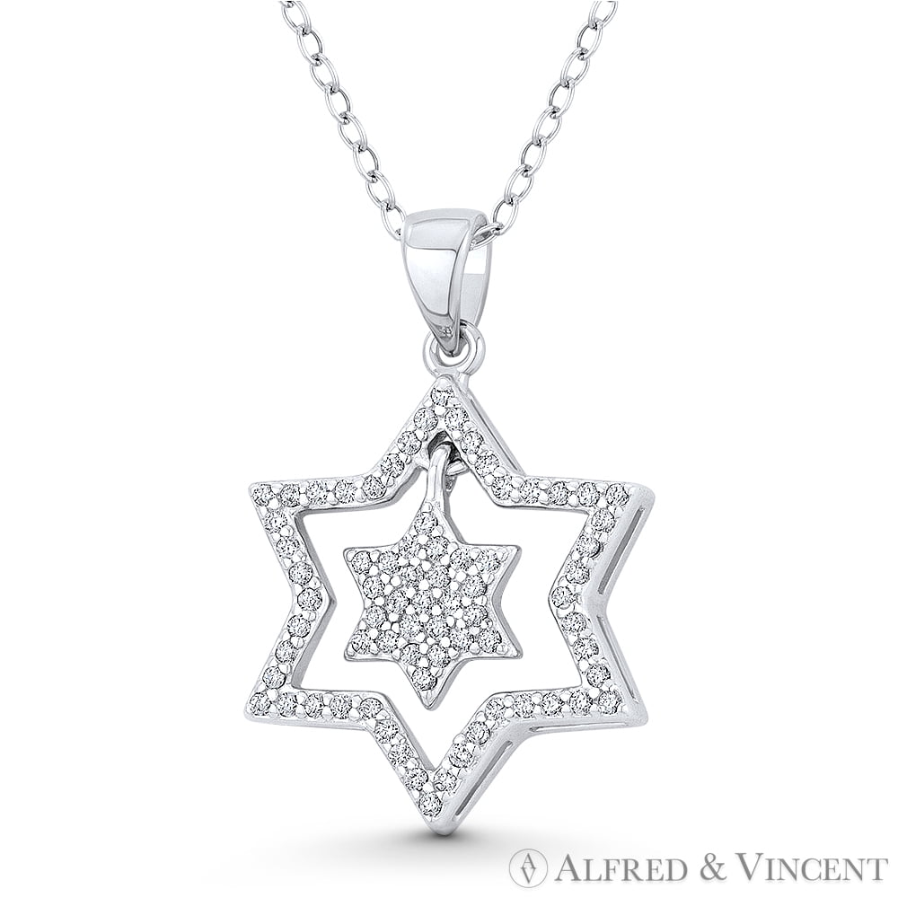 Double Star of David Cubic Zirconia CZ Crystal Pave Pendant & Chain ...