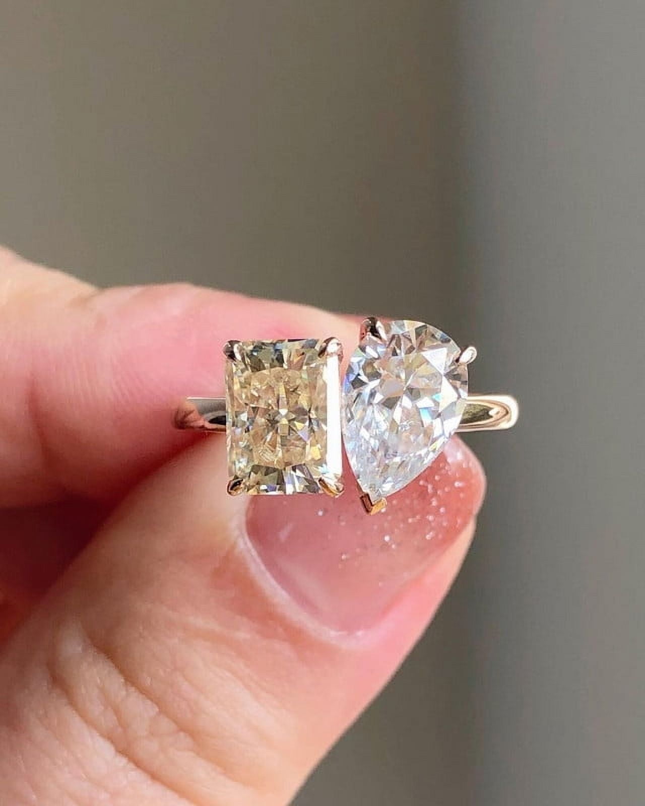 Double Stone Engagement Ring 2 Stone Toi et moi ring Wedding Ring ...