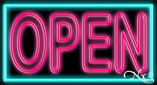 Double Stroke Pink Open With Aqua Border LED Neon Sign 13 x 24 - inches ...