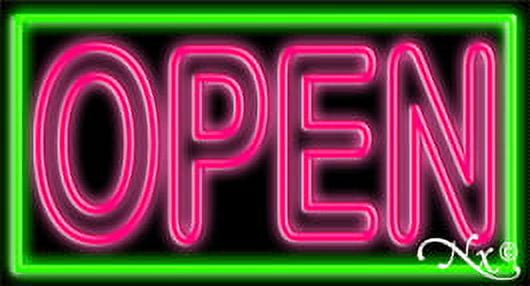 Double Stroke Pink Open With Green Border LED Neon Sign 13 x 24 ...