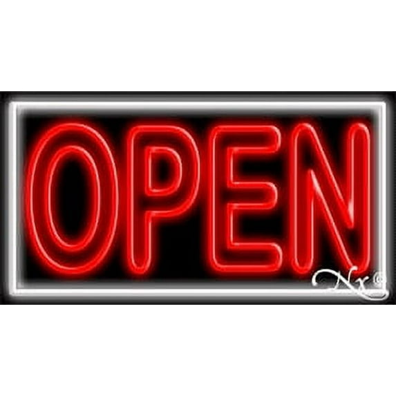 Double Stroke Red Open With White Border LED Neon Sign 13 x 24 - inches ...