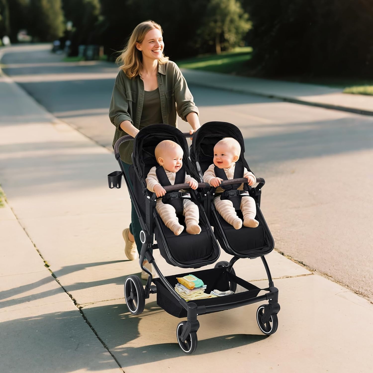 Double Stroller,Lightweight Side by Side Stroller for Newborn and ...