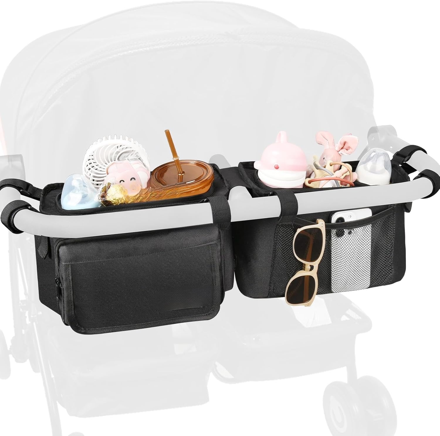 Double Stroller Organizer with 2 Cooler Pockets,Compatible for Bob ...