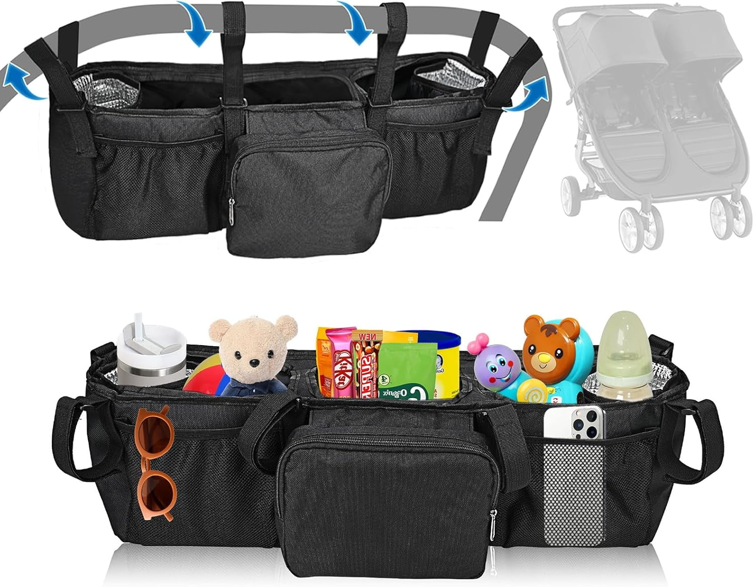 Double Stroller Organizer Compabitle with Bob Duallie&Baby Jogger City ...