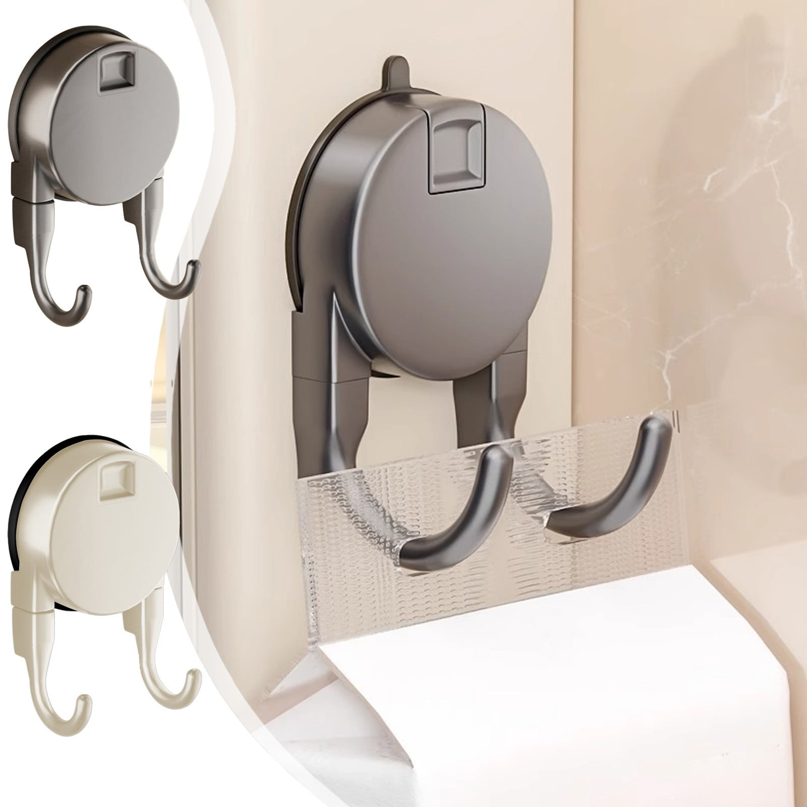 Double Suction Cup Hook,No Drill Mounting,Heavy-Duty Dual Gripper,Rust-Resistant Steel for ...