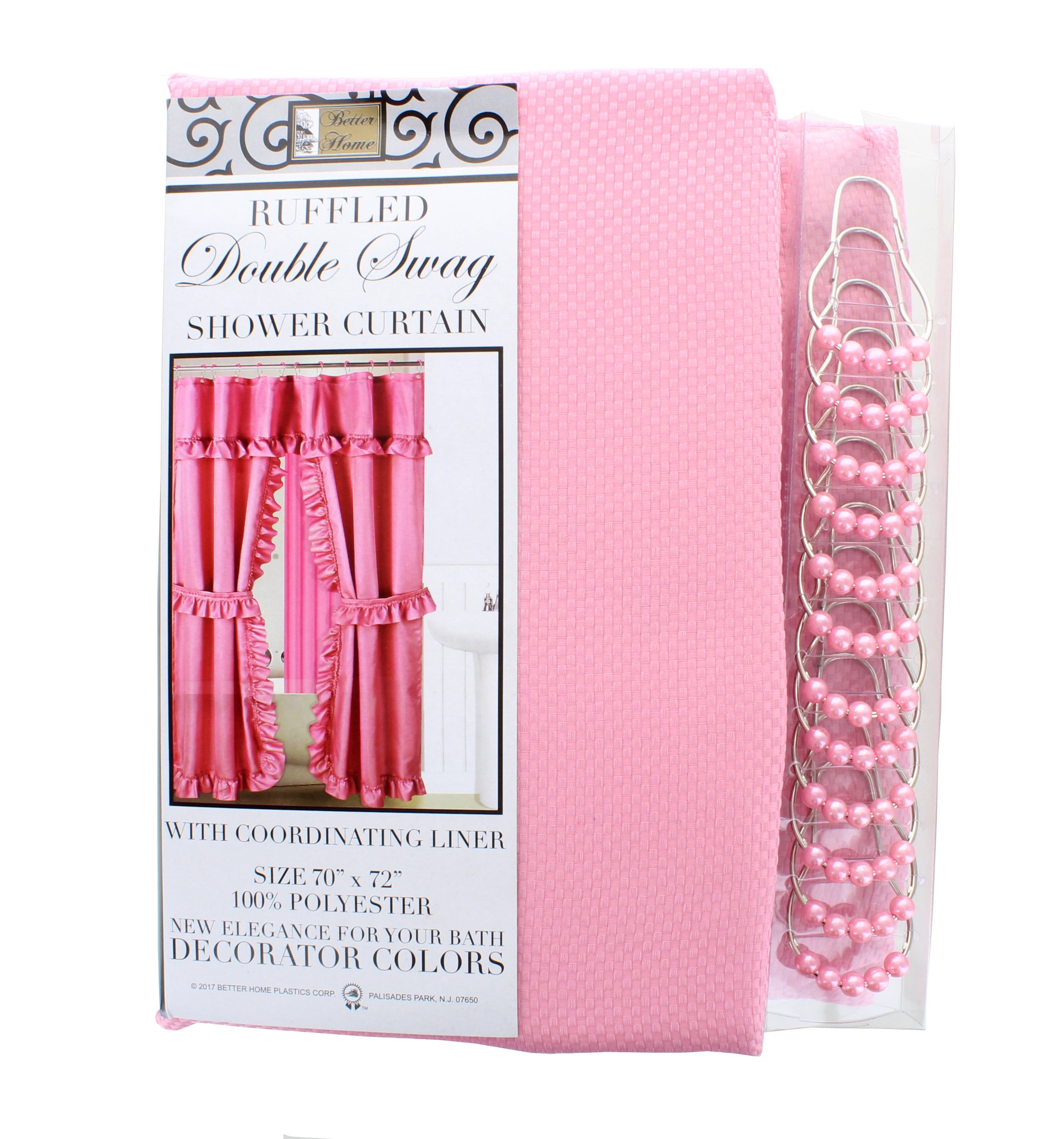 Double Swag Fabric Shower Curtain Includes Vinyl Liner, Shower Rings ...