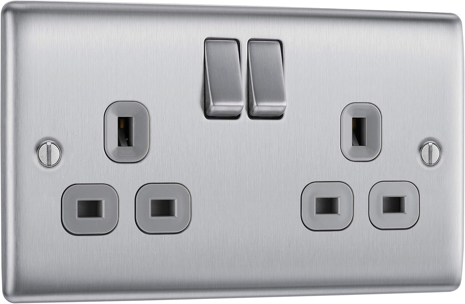 Double Switched Power Plug Wall Socket, Nexus Metal, Brushed Steel ...