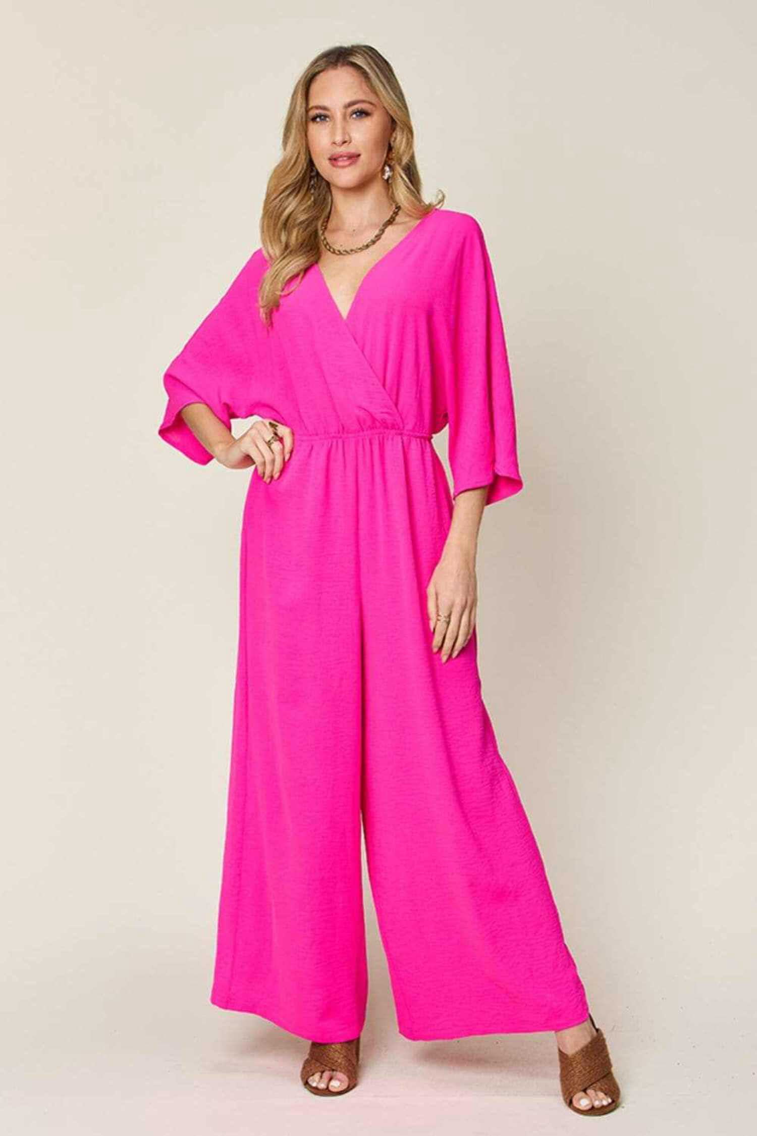 Double Take Full Size Half Sleeve Wide Leg Jumpsuit for Women - Walmart.com