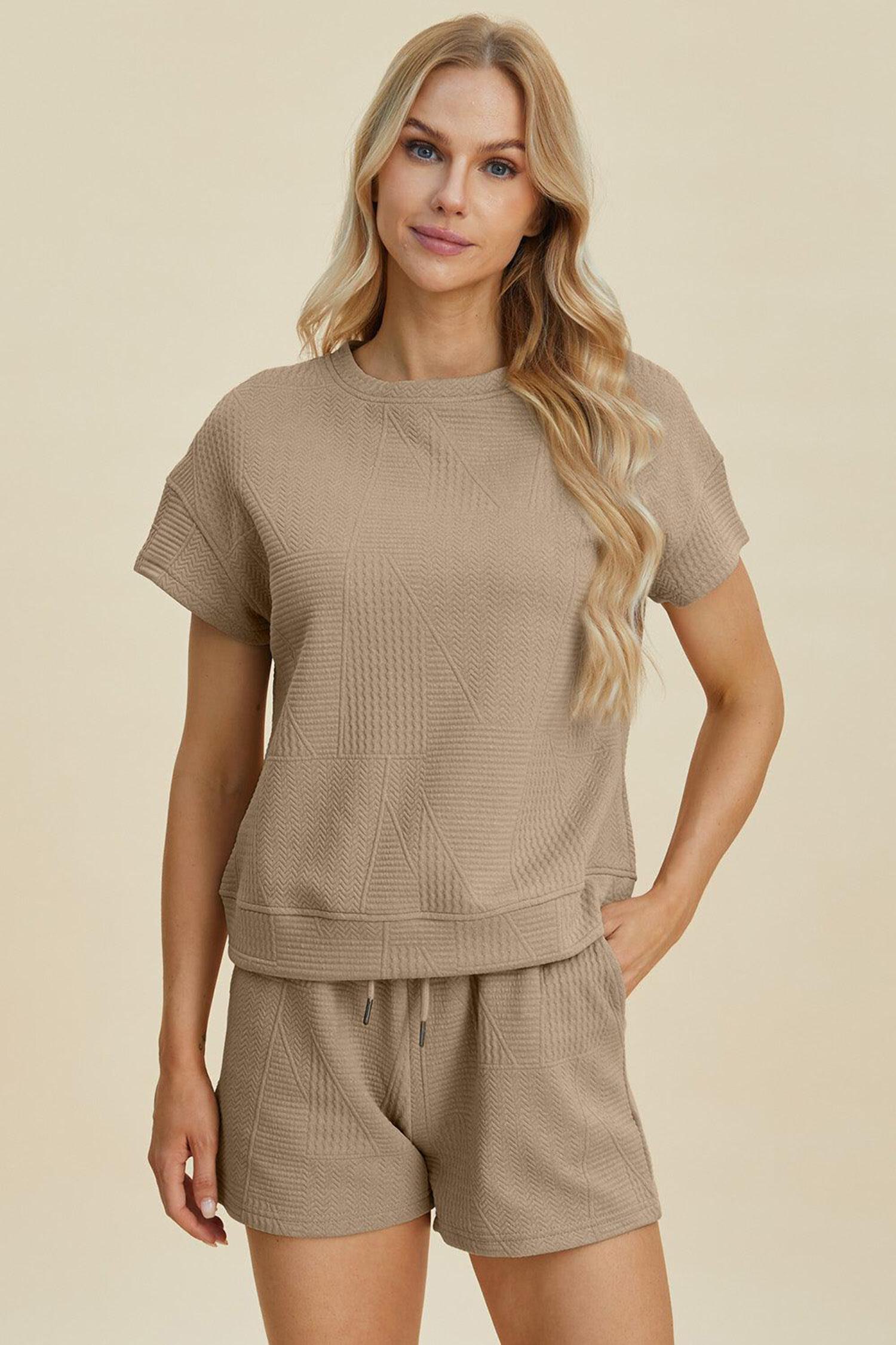 Double Take Full Size Texture Short Sleeve Top and Shorts Set - Walmart.com