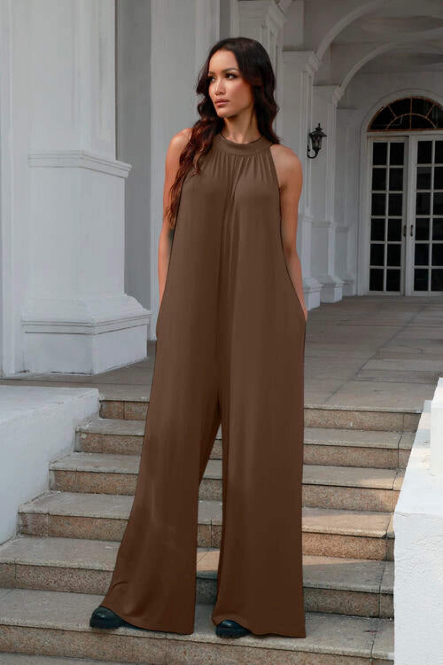 Double Take Full Size Tie Back Cutout Sleeveless Jumpsuit - Walmart.com
