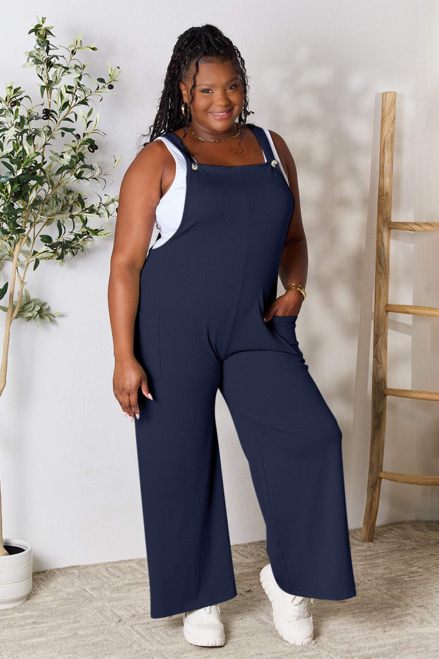 Double Take Full Size Wide Strap Overall with Pockets - Walmart.com
