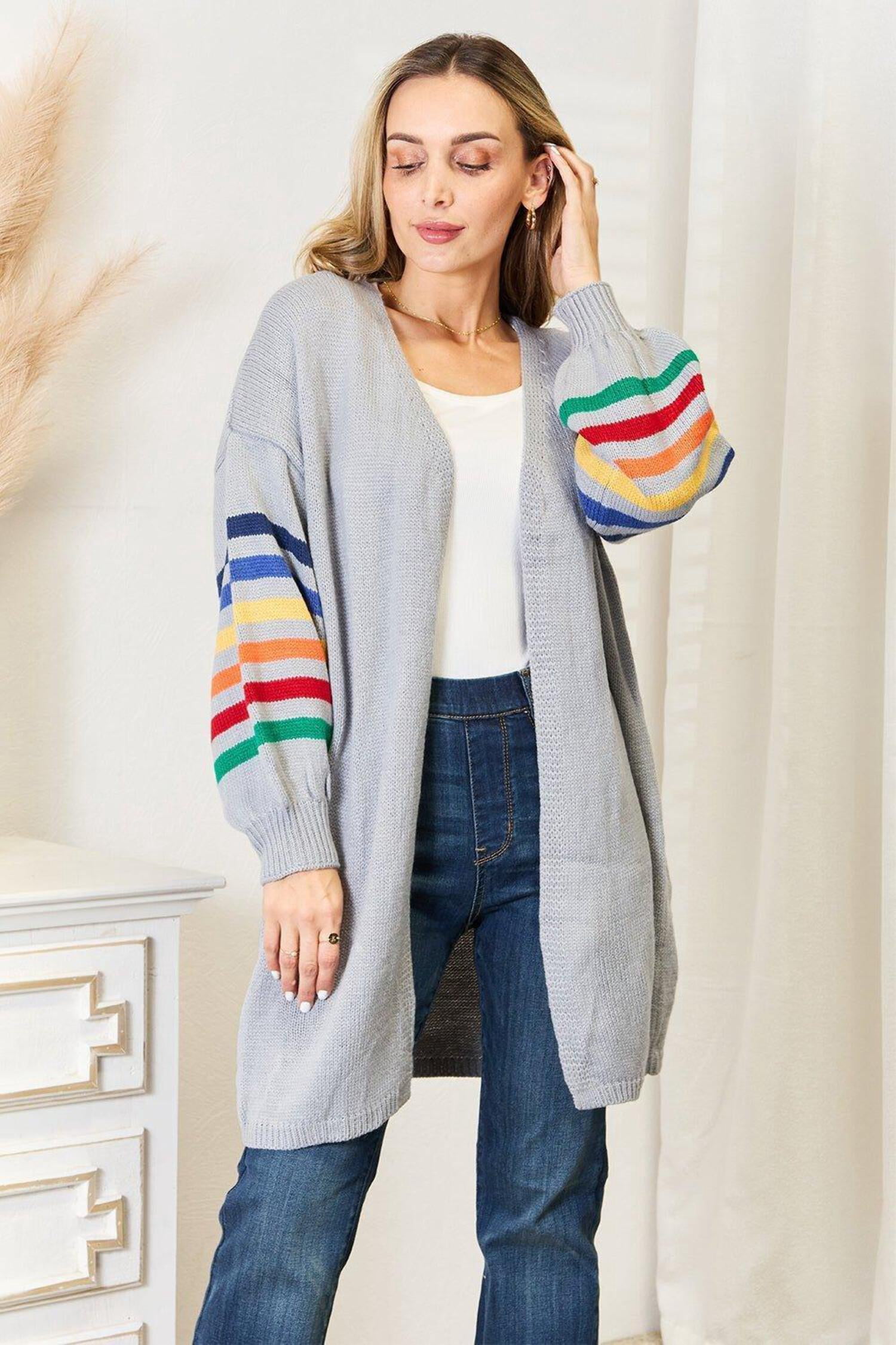 Double Take Multicolored Stripe Open Front Longline Cardigan - Walmart.com