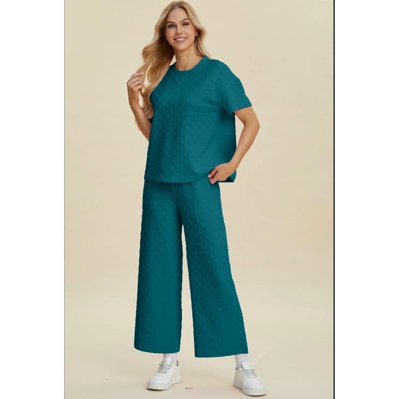 Double Take Texture Round Neck Top and Pants Set - Full - Walmart.com