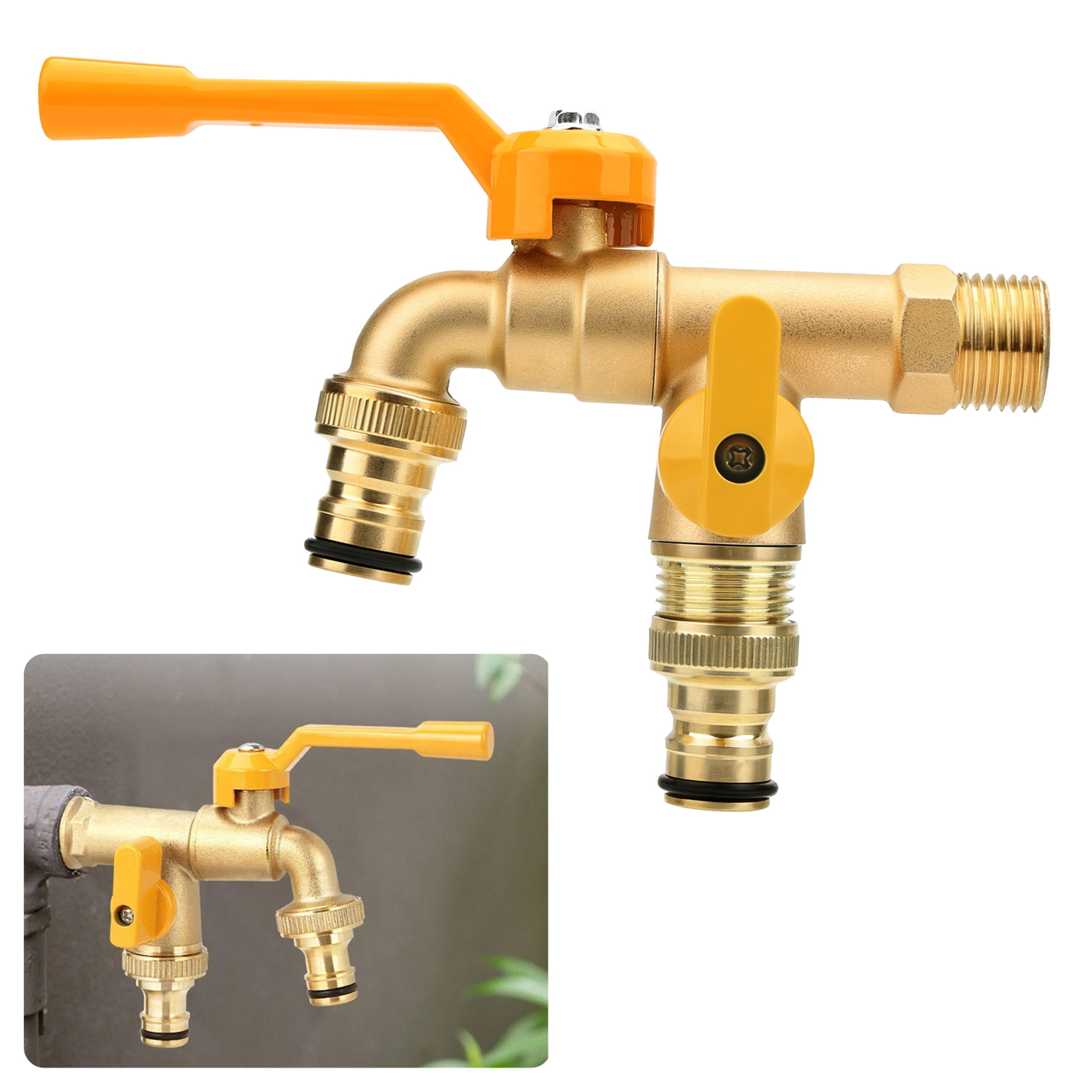 Double Taps Water Faucet, EEEkit 2 Way Garden Hose Splitter 3/4 Wall ...