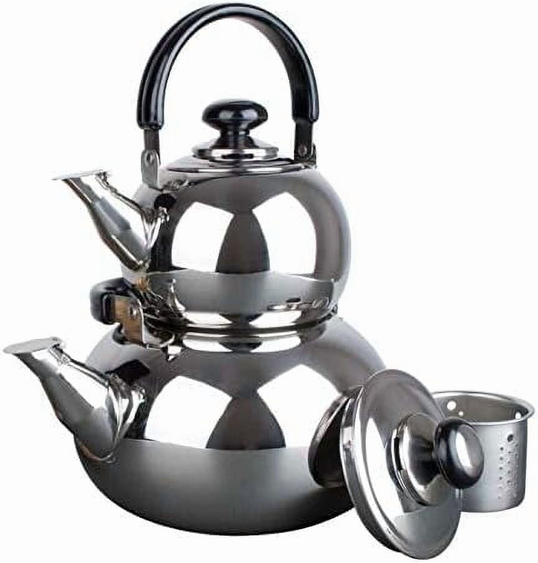 Double Tea Kettle Stainless Steel Teapot 2-Pc Set 3-Ltr + .8-Ltr Pot ...