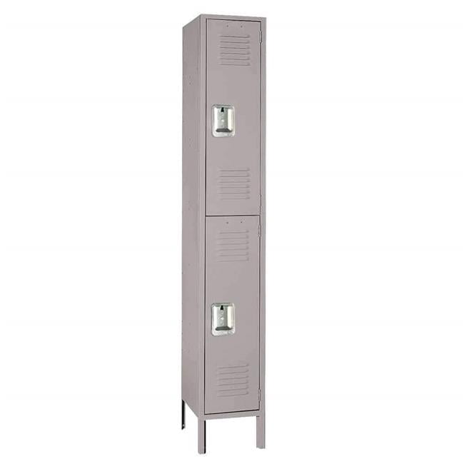 Double Tier 2 Door Unassembled Steel Locker with Recessed Handle, Gray ...