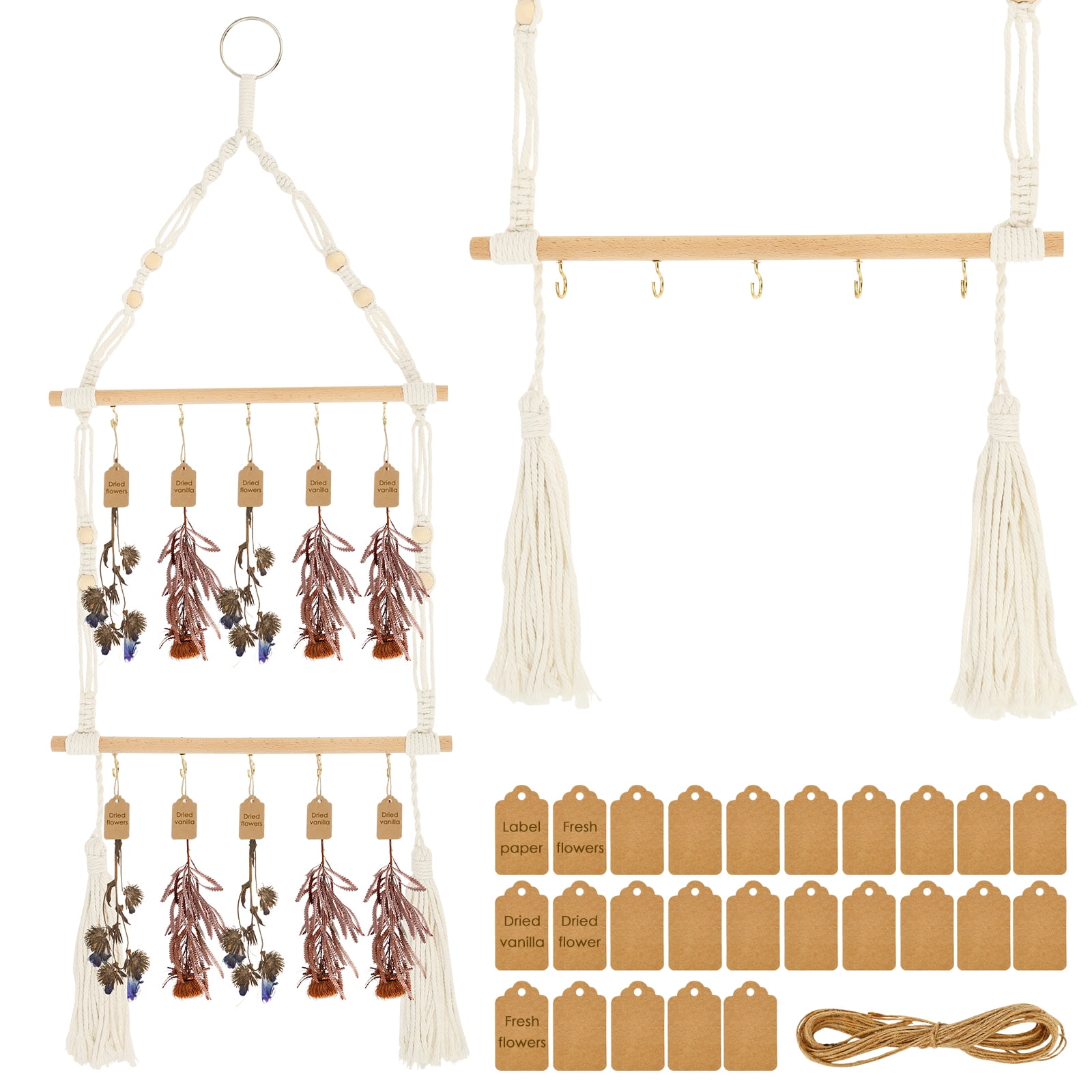 Double Tier Herb Drying Rack Handwoven Flower Hanging Drying Rack with ...