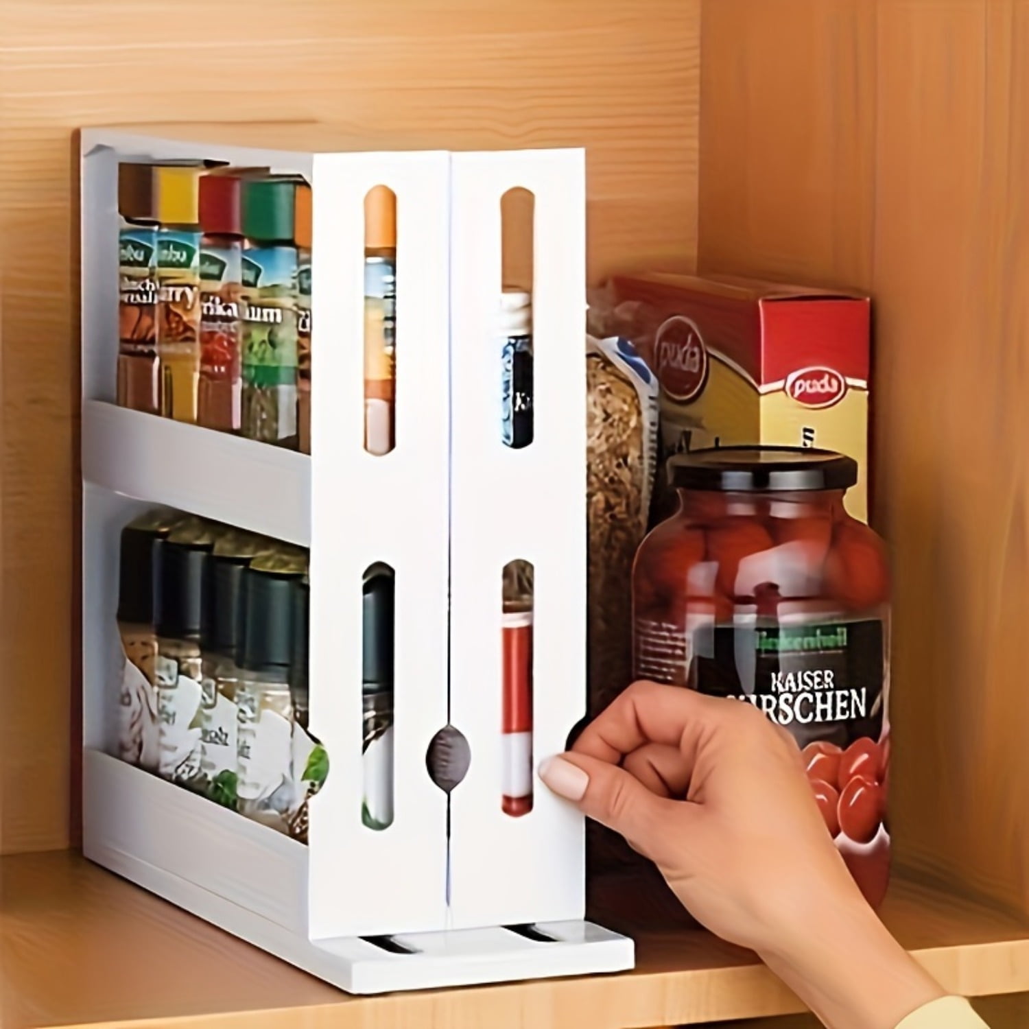 Double Tier Rotating Spice Rack Organizer - Space Saving, Odorless ...