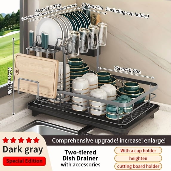Double-Tier Stainless Steel and Carbon Steel Utensil Drying Rack with ...