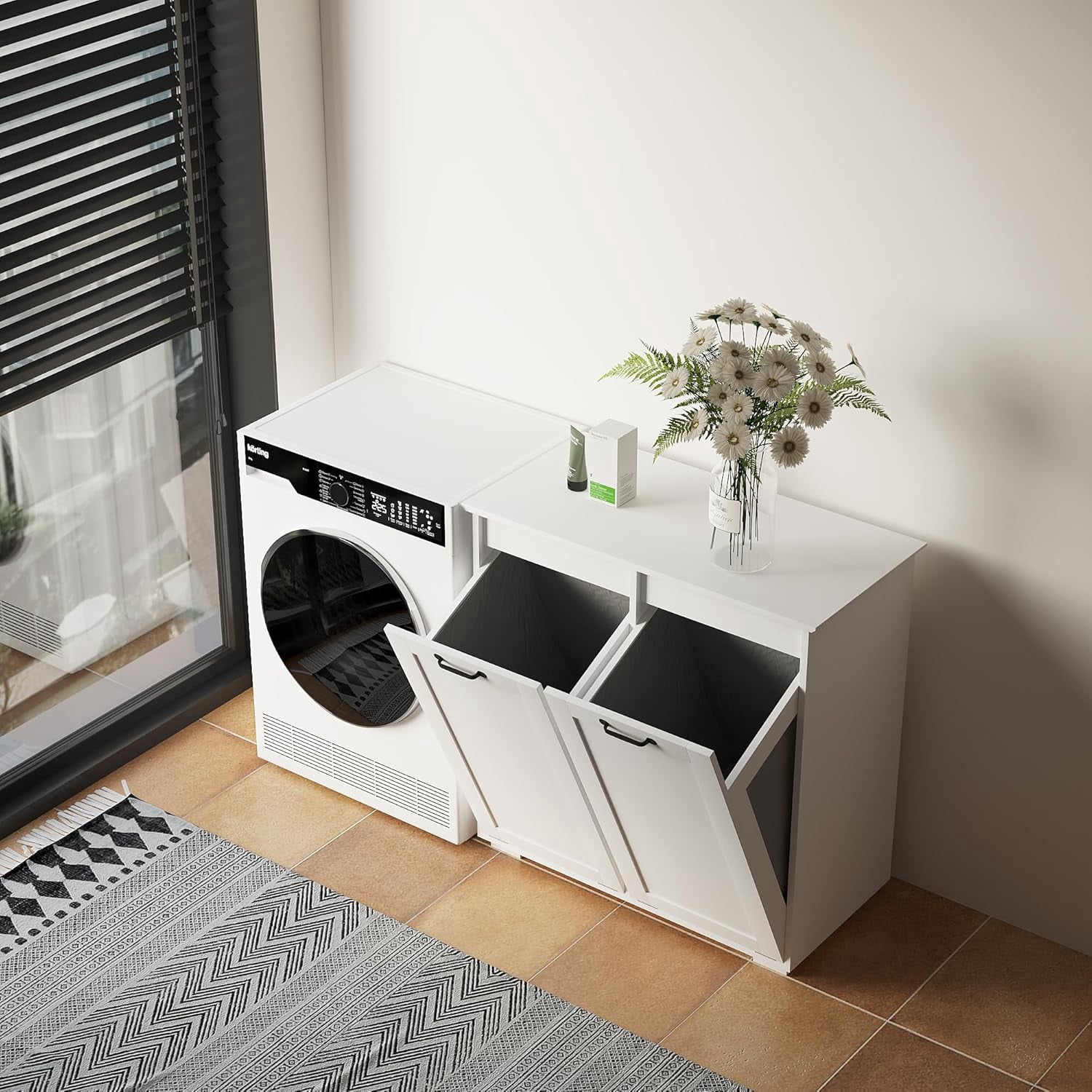 Double Tilt Out Laundry Hamper Cabinet,Hidden Laundry Chest with 2 ...