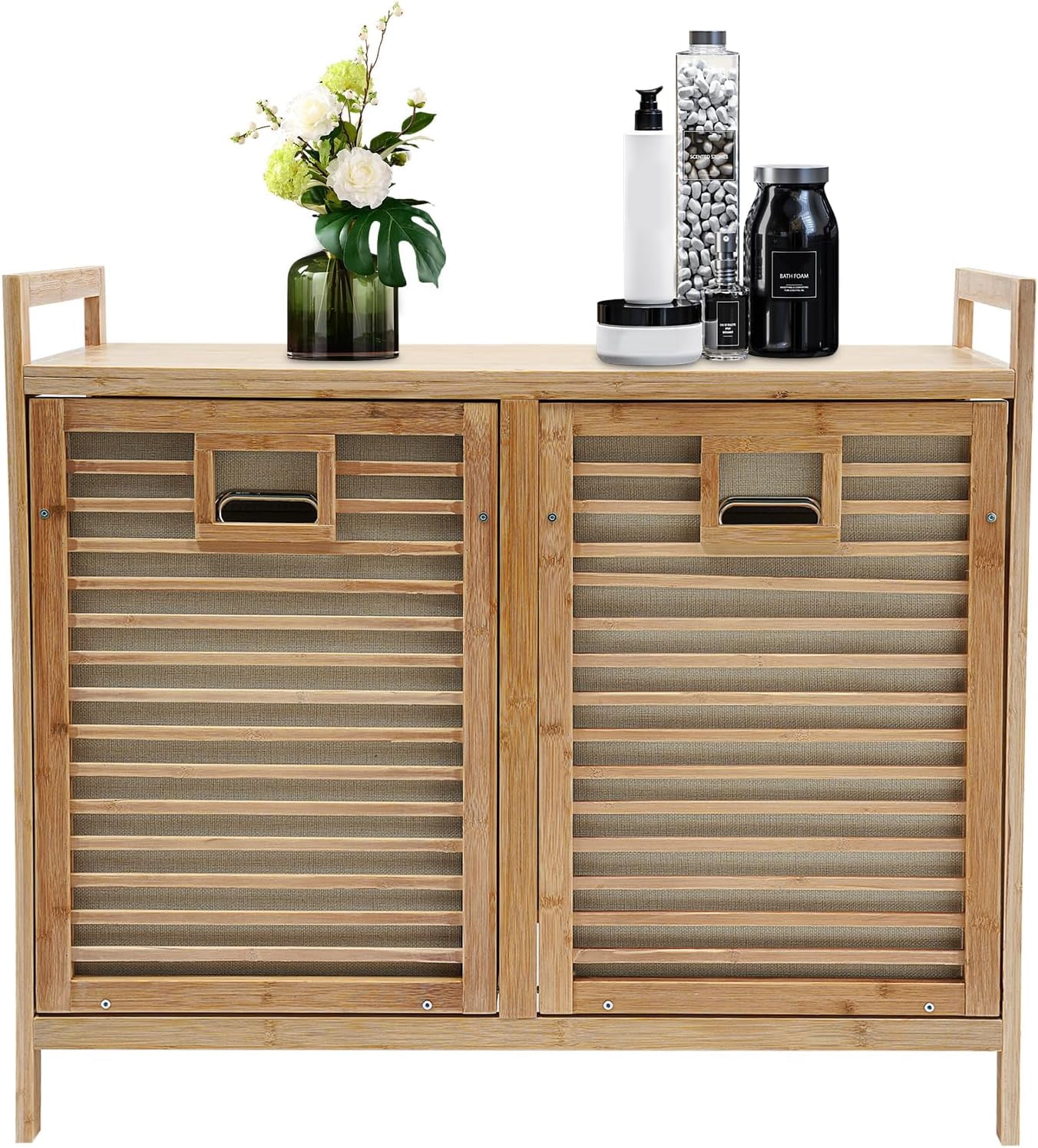 Double Tilt Out Laundry Hamper with Shelf - Durable Bamboo Hamper with ...