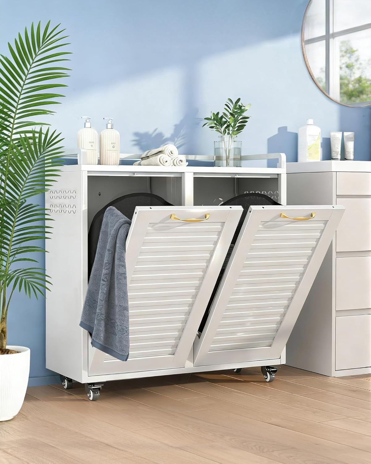 Double Tilt Out Laundry Hamper Cabinet Locking Caster Metal - Walmart.com