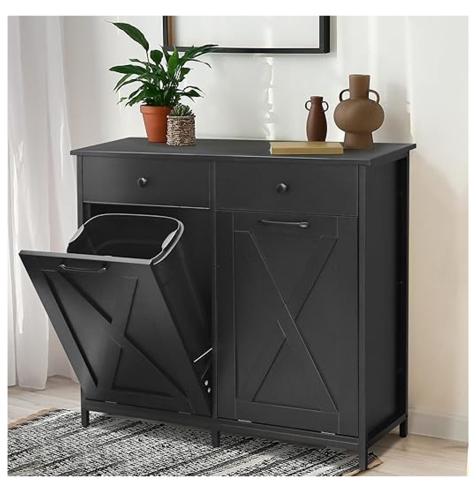 Double Tilt Out Trash Cabinet 20 Gal, Kitchen Wooden Recycling Holder ...