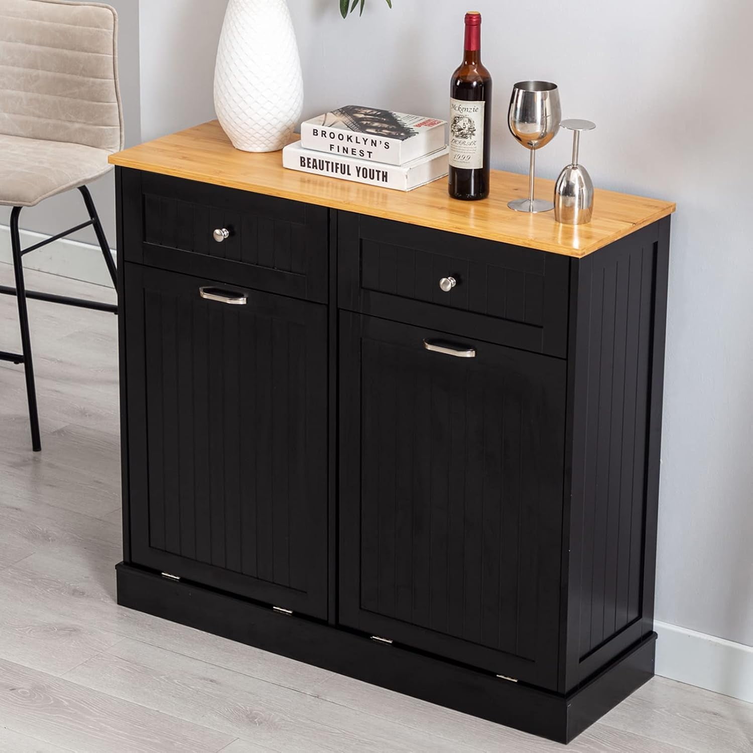 Double Tilt Out Trash Cabinet Free Standing 10 Gallon Recycling Trash ...