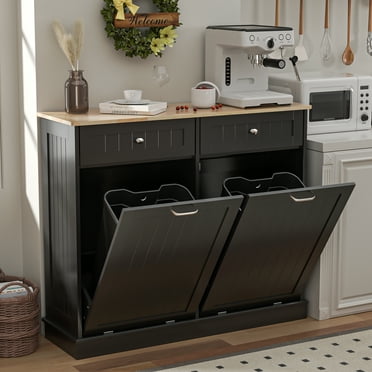 TC-HOMENY Hidden Garbage Storage, Dual Trash Can Bin Cupboard, Free ...