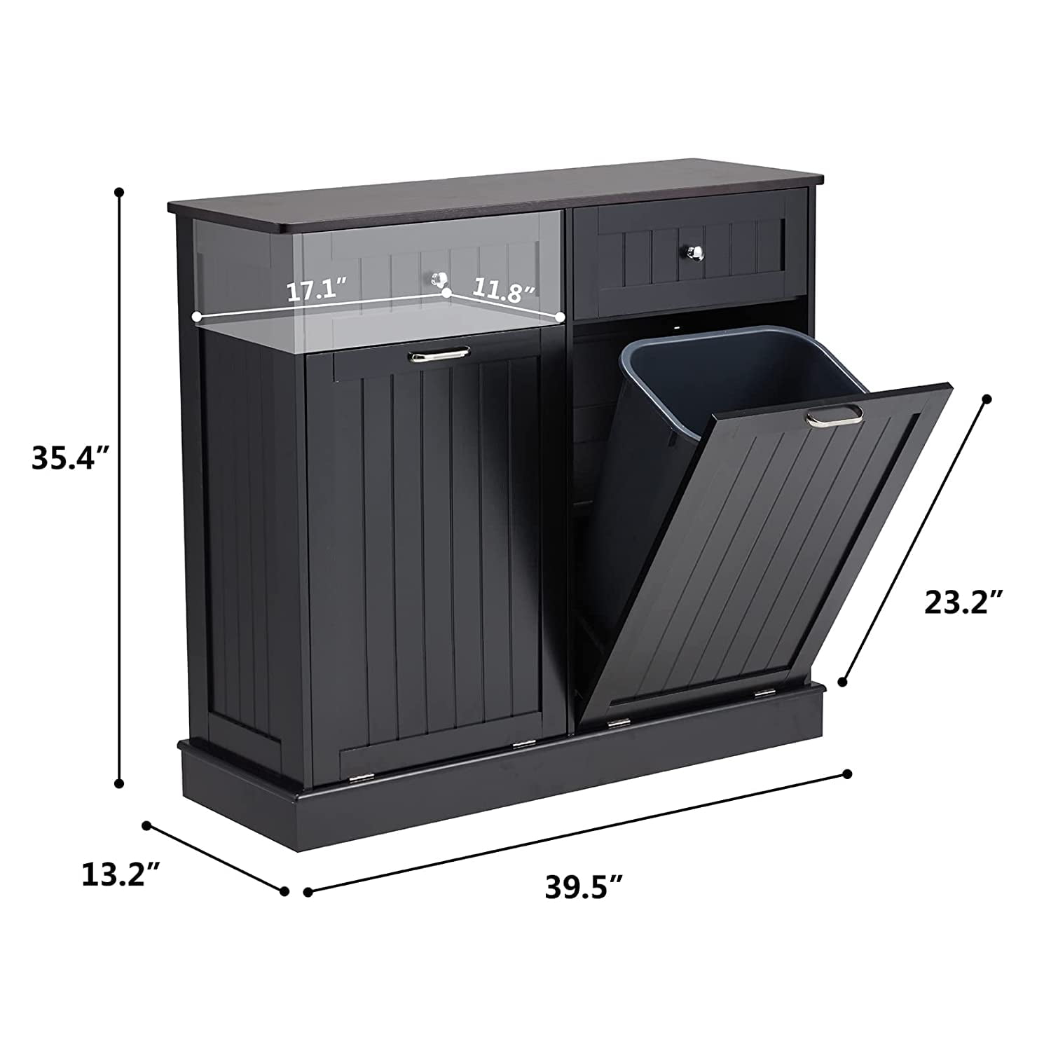 Double Tilt Out Trash Cabinet, Wooden Standing Recycling Garbage Can ...