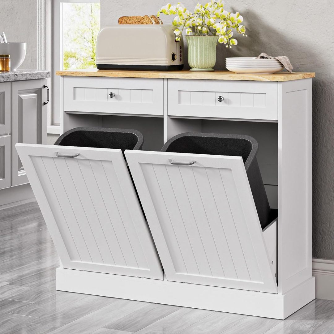 Double Tilt Out Trash Can Cabinet, 20 Gallon Free Standing Hidden ...