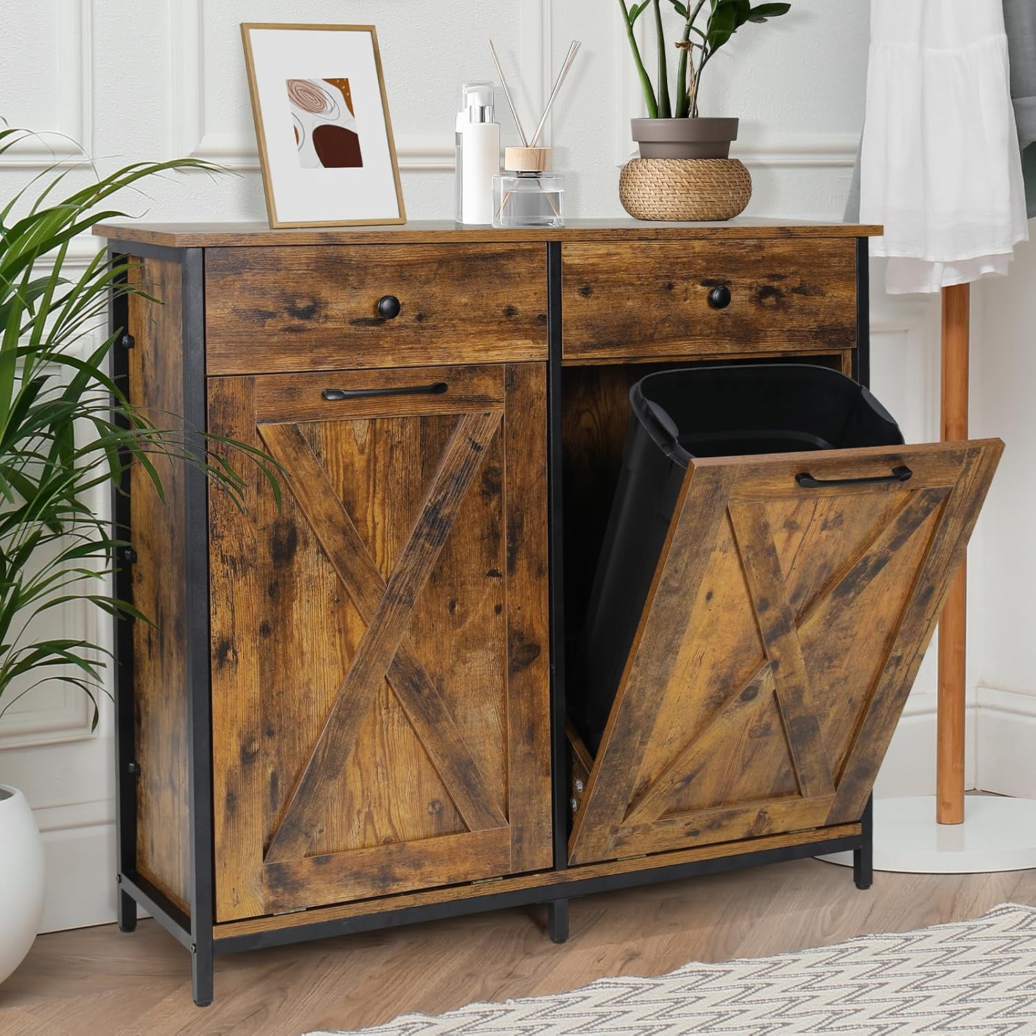 Double Tilt Out Trash Cabinet 10 Gallon*2 Garbage Cabinet Pet-Proof ...