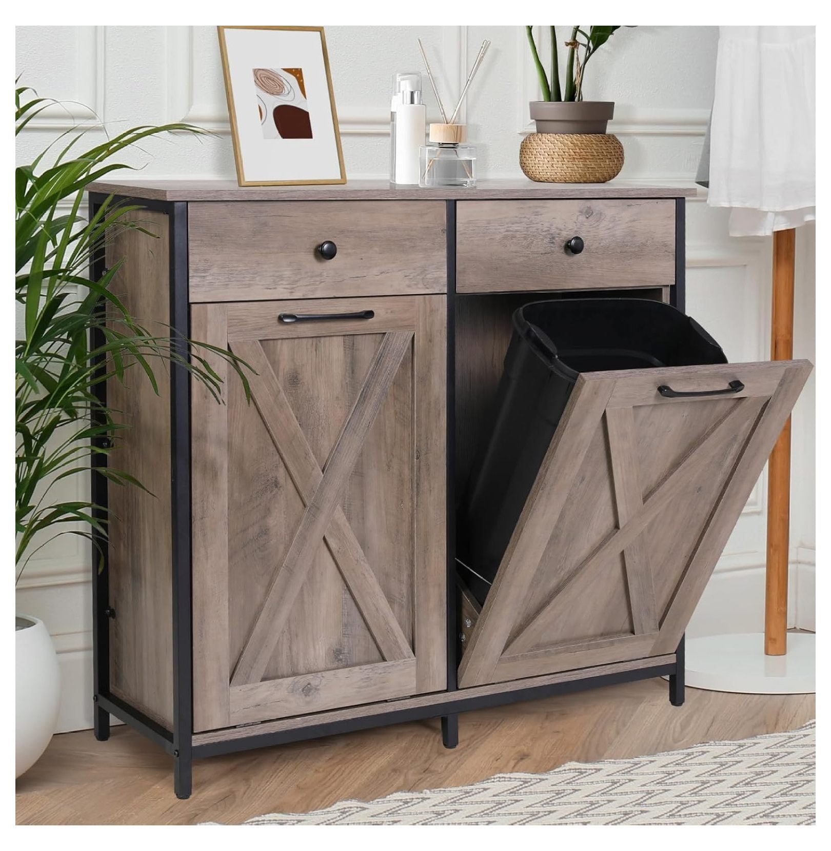Double Tilt Out Trash Cabinet 10 Gallon*2,Kitchen Garbage Cabinet,Pet ...