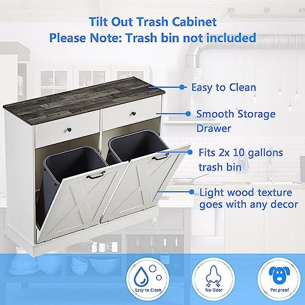 Double Tilt Out Trash Cabinet, 20 Gallon Wood Free Standing Laundry ...